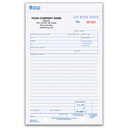 3 Part Custom Work Order Forms | Personalized Forms