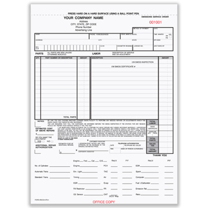 Smog Test Only Invoice Forms | Personalized Forms