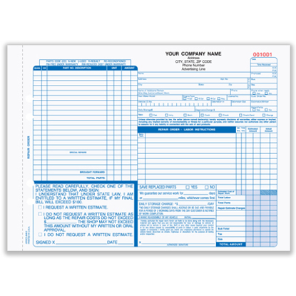 Auto Repair Order Forms and Books | Personalized Forms