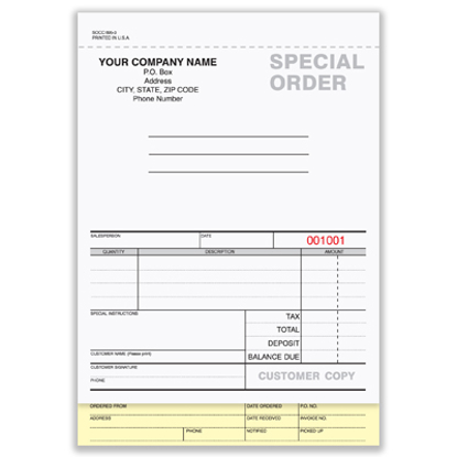 Special Parts Order Forms | Personalized Forms