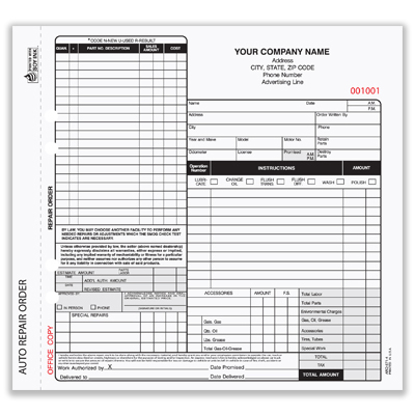 Automotive Repair Order Form - 4 Part w/ Carbon (ARO-672-4)
