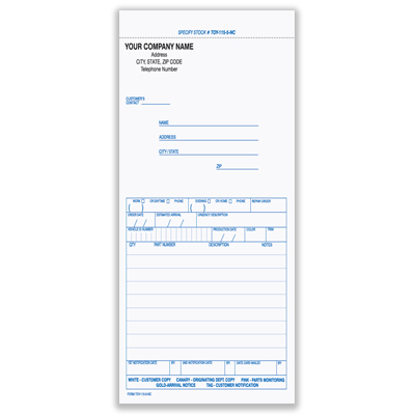 Special Parts Order Forms | Personalized Forms