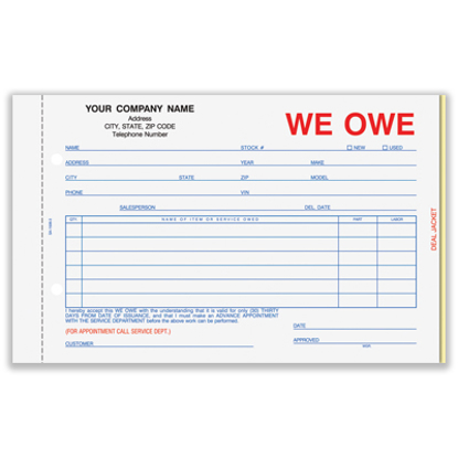 We Owe Form - 4 Part Carbonless (SA-1506-4)