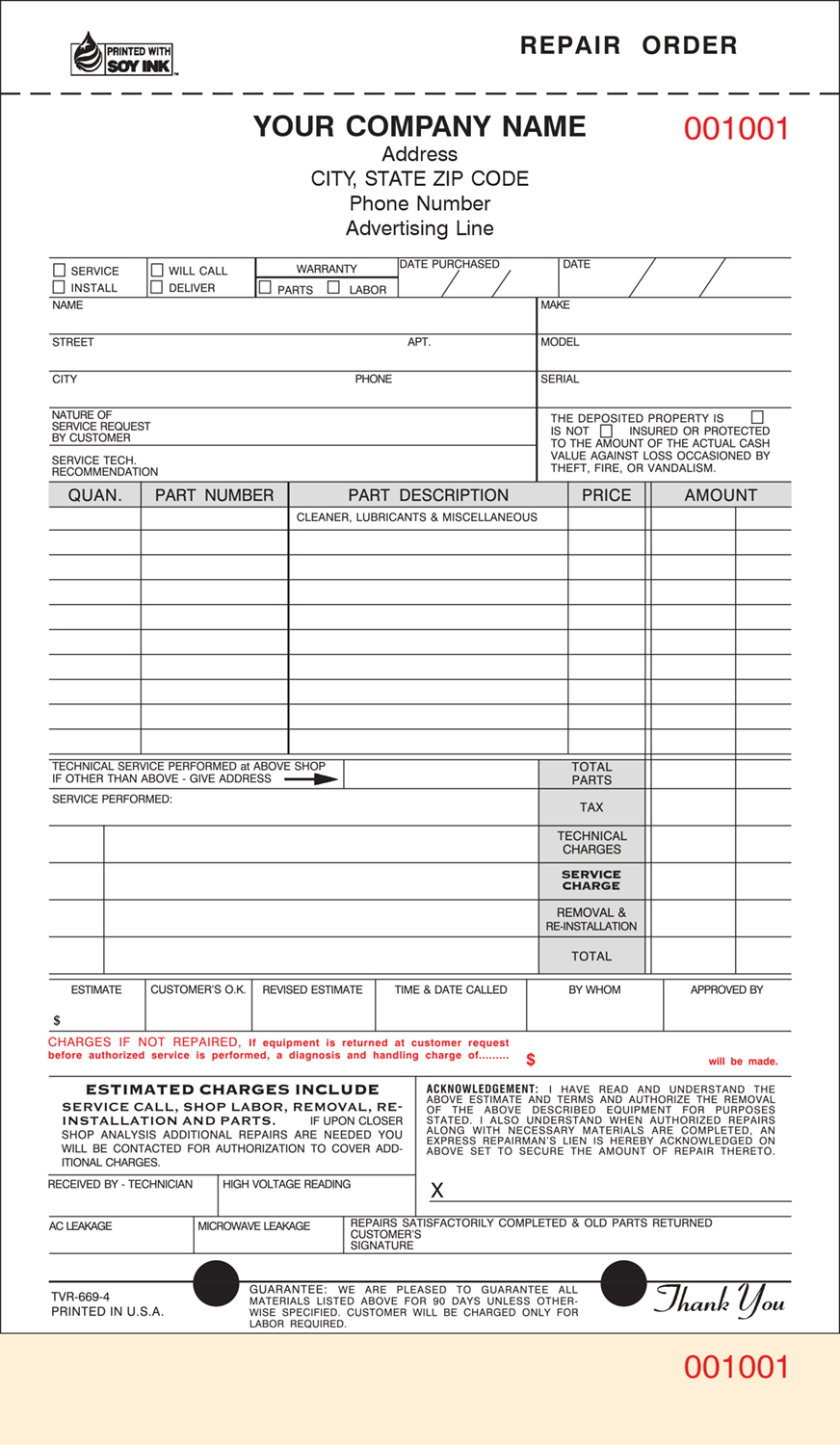 Repair Estimate Order Carbon (TVR-669-4)